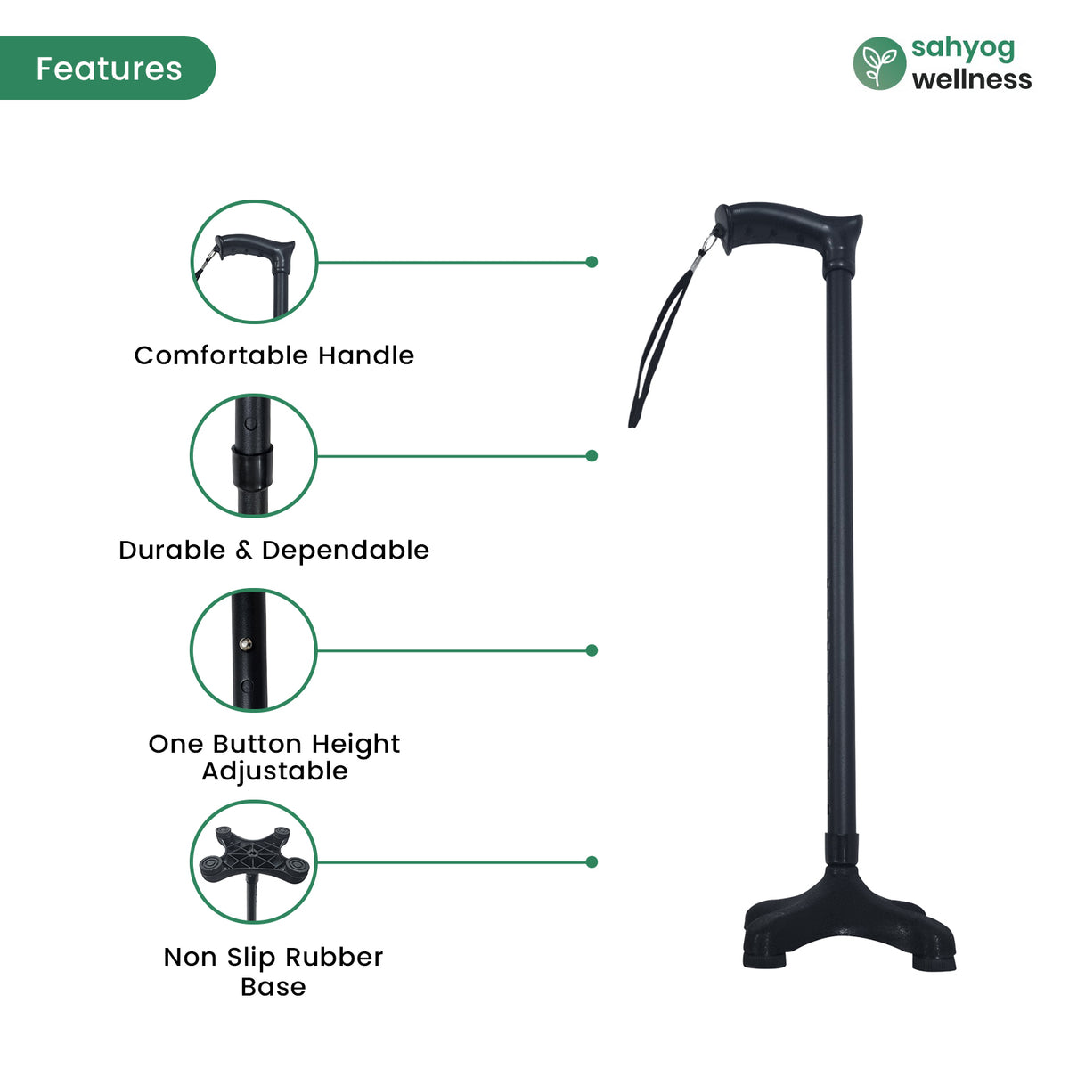 Sahyog Wellness Height Adjustable Walking Stick for Elderly & Physical